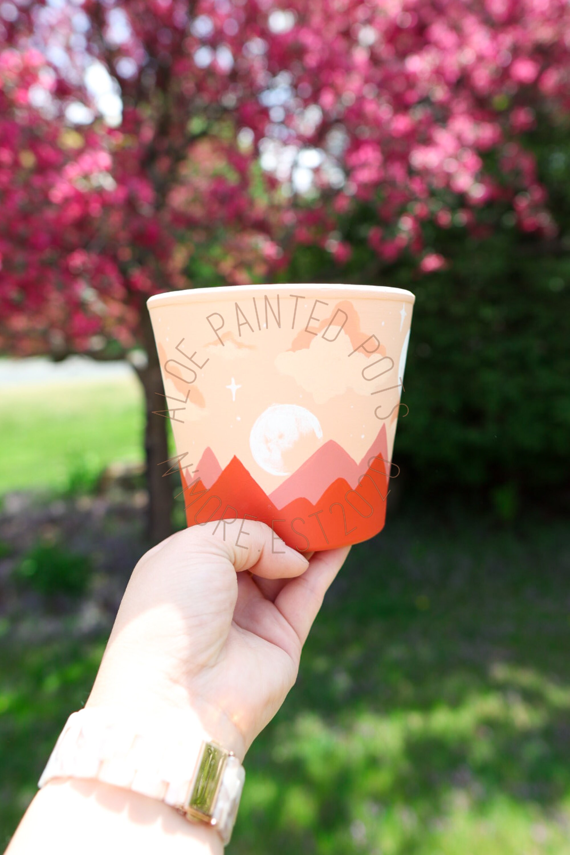 Lunar Blush Pot Harmony Collection Handpainted Terracotta | Etsy