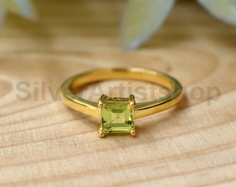 Square Peridot Ring | Etsy