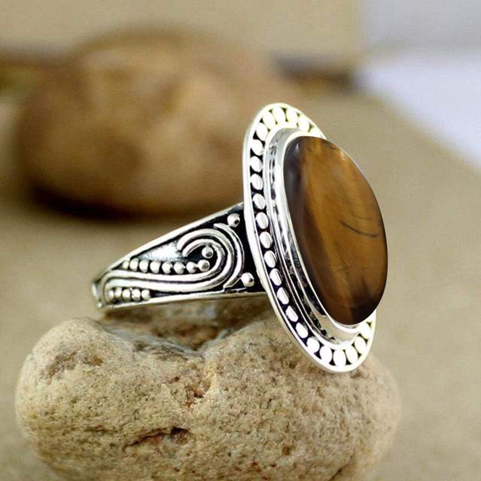 Tiger Eye Ring Solid 925 Sterling Silver Ring Designer - Etsy UK