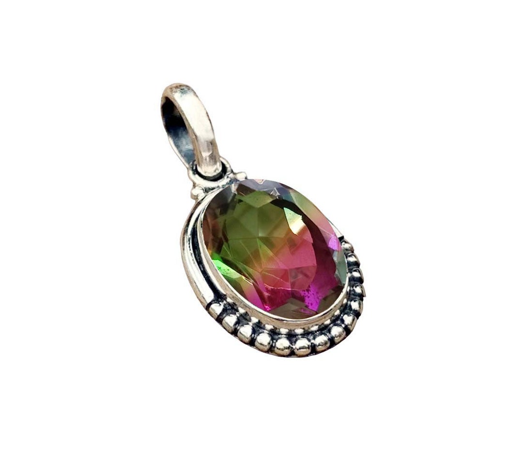 Watermelon Tourmaline Quartz Pendant, 925 Sterling Silver Pendant ...