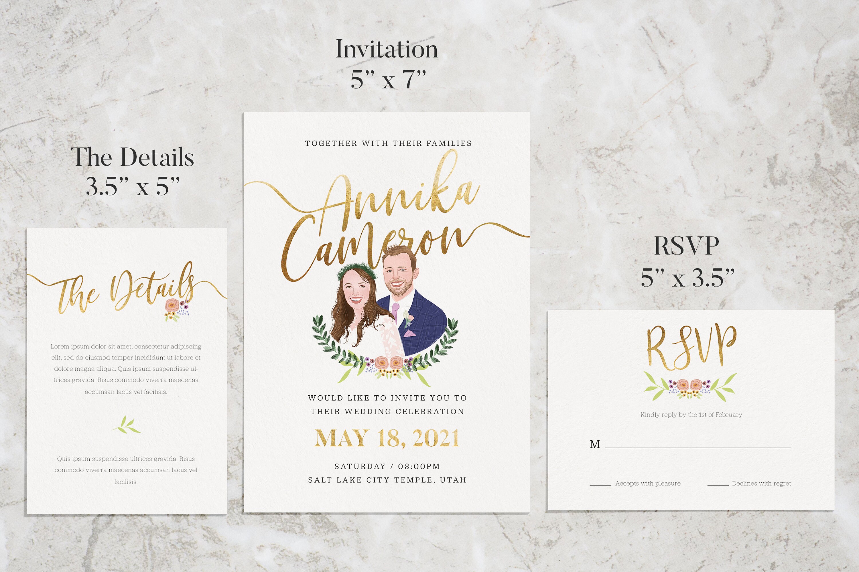 Customized Wedding Invitation Set With Personalized Couple Portrait ...
