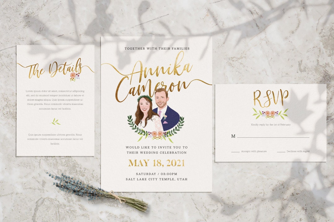 Customized Wedding Invitation Set With Personalized Couple Portrait ...