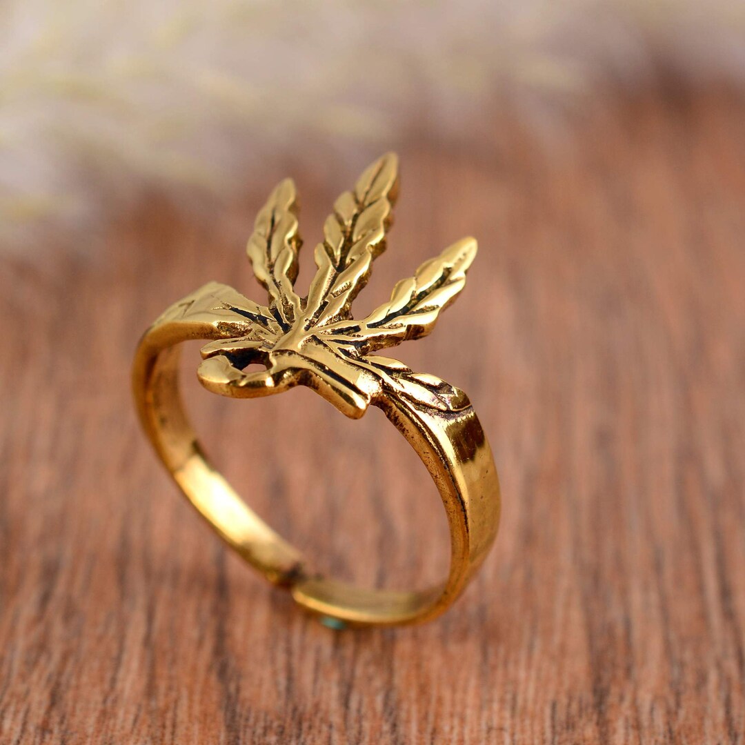 Marijuana Leaf Designed Ring Dainty Ring 18K Yellow Gold - Etsy