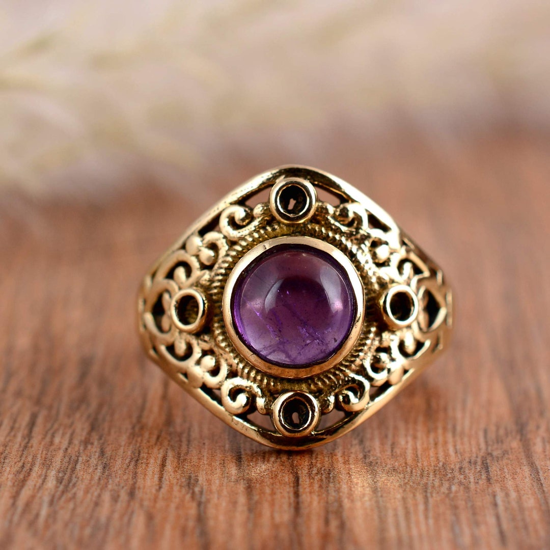 Amethyst Ring, 18K Solid Gold Designer Amethyst Ring, Unique Amethyst ...