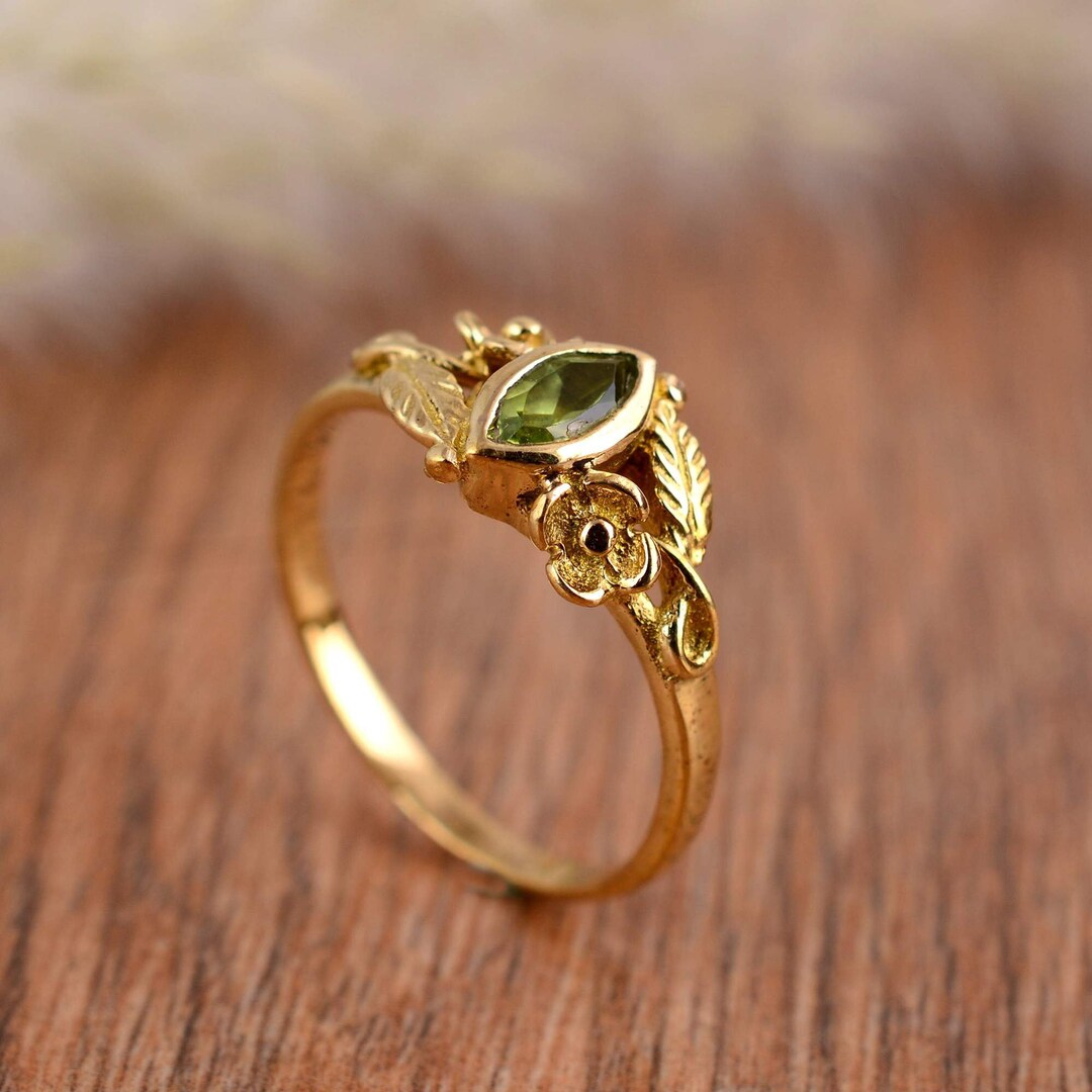 Peridot Flower Ring, 18K Gold Plated Ring, Women Ring, Gift for Her ...