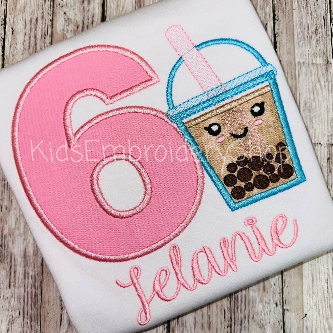 Boba Birthday Shirt for Girls, Milk Tea Boba Drink Bday Top, Pastel ...