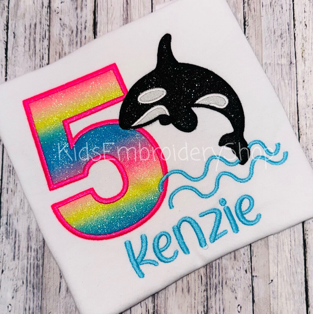 Girls Orca Killer Whale Sunset Rainbow Glitter Birthday Shirt - Etsy
