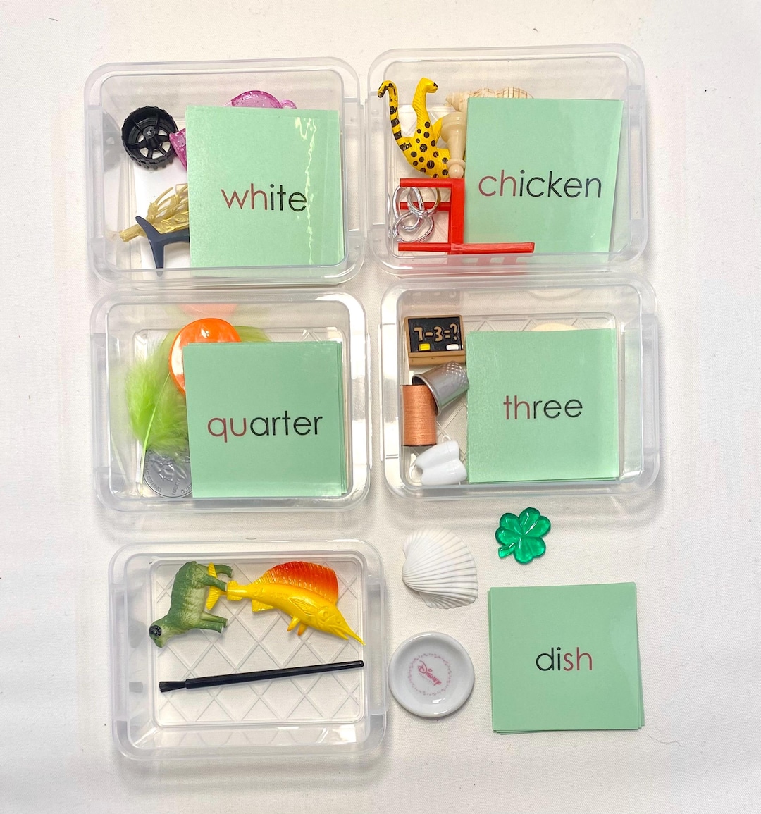 Montessori Phonogram Object Box Set – Sh, Th, Wh, Qu, - Etsy