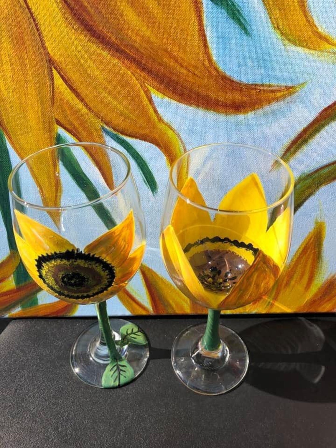 Sunflower Wine Glasses set of 2 - Etsy