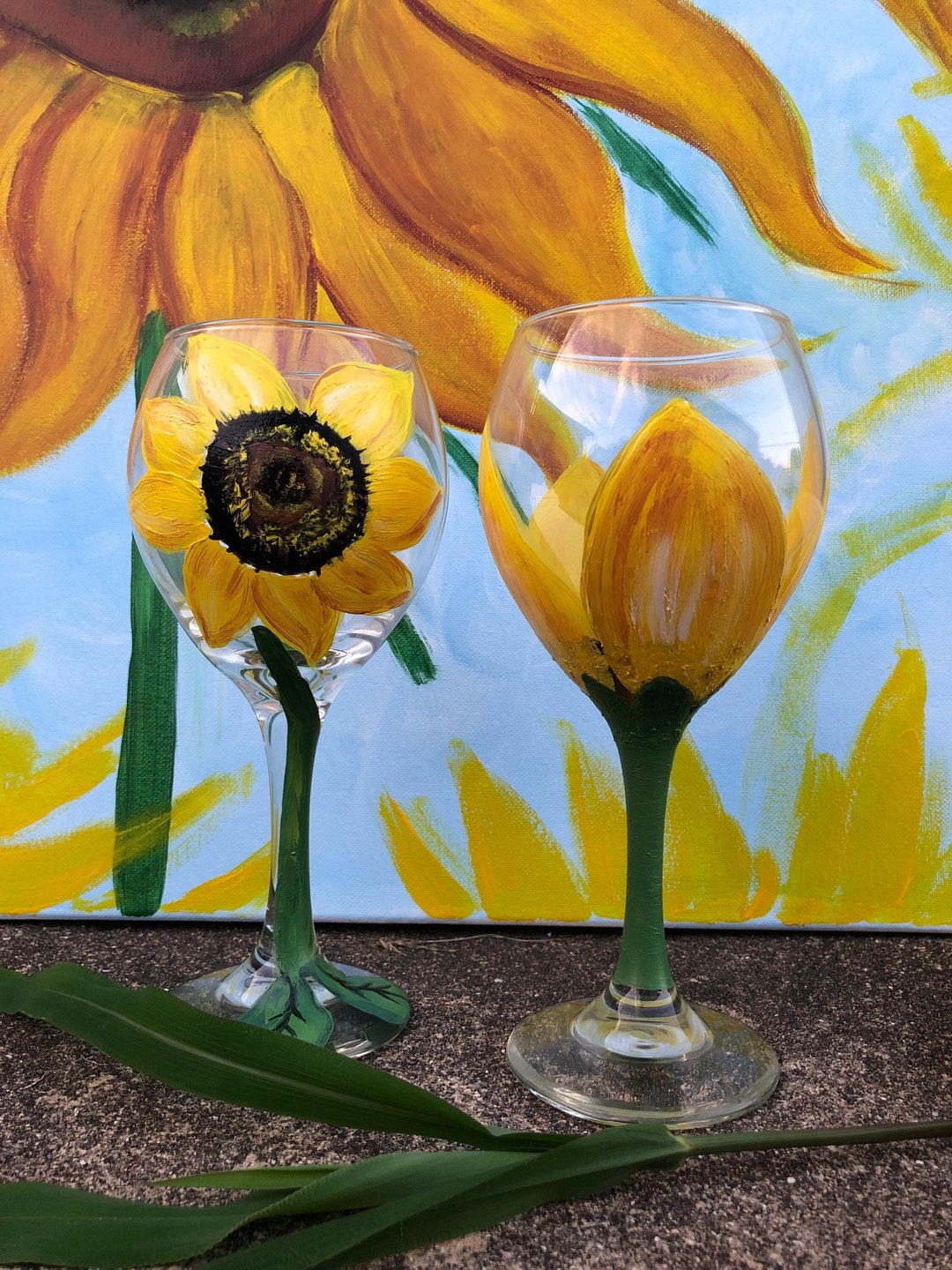Sunflower Wine Glasses set of 2 - Etsy