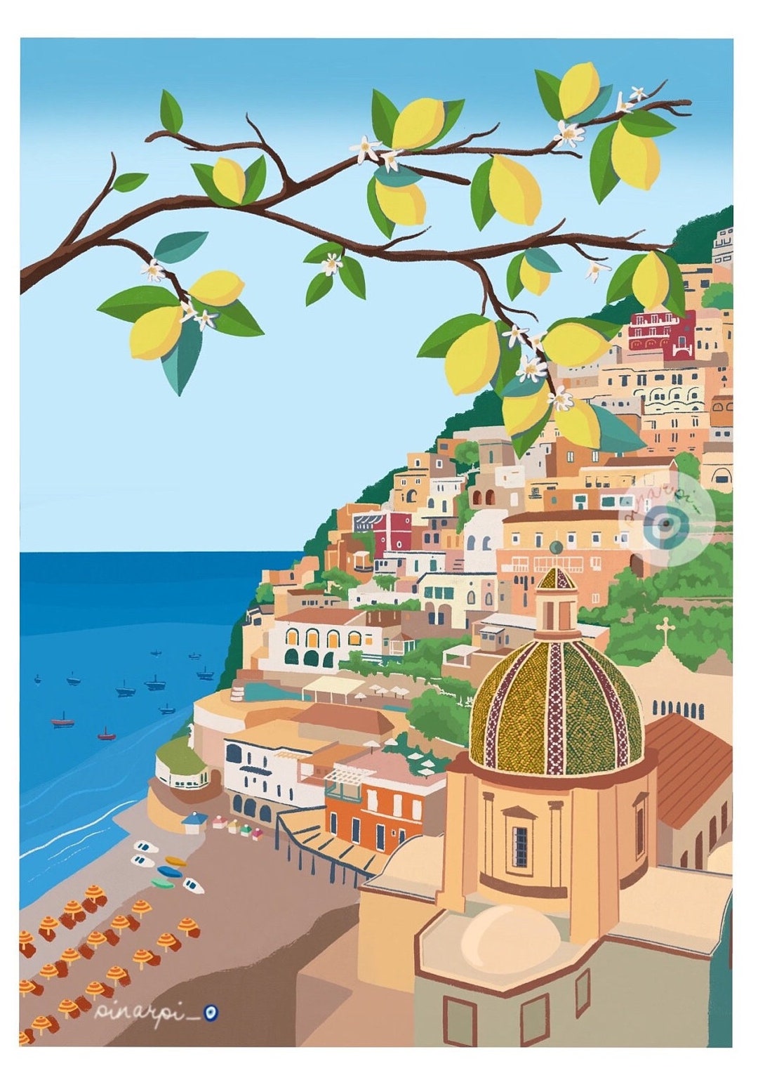 Positano, Italy Art Print, Digital Drawing, Illustration. - Etsy