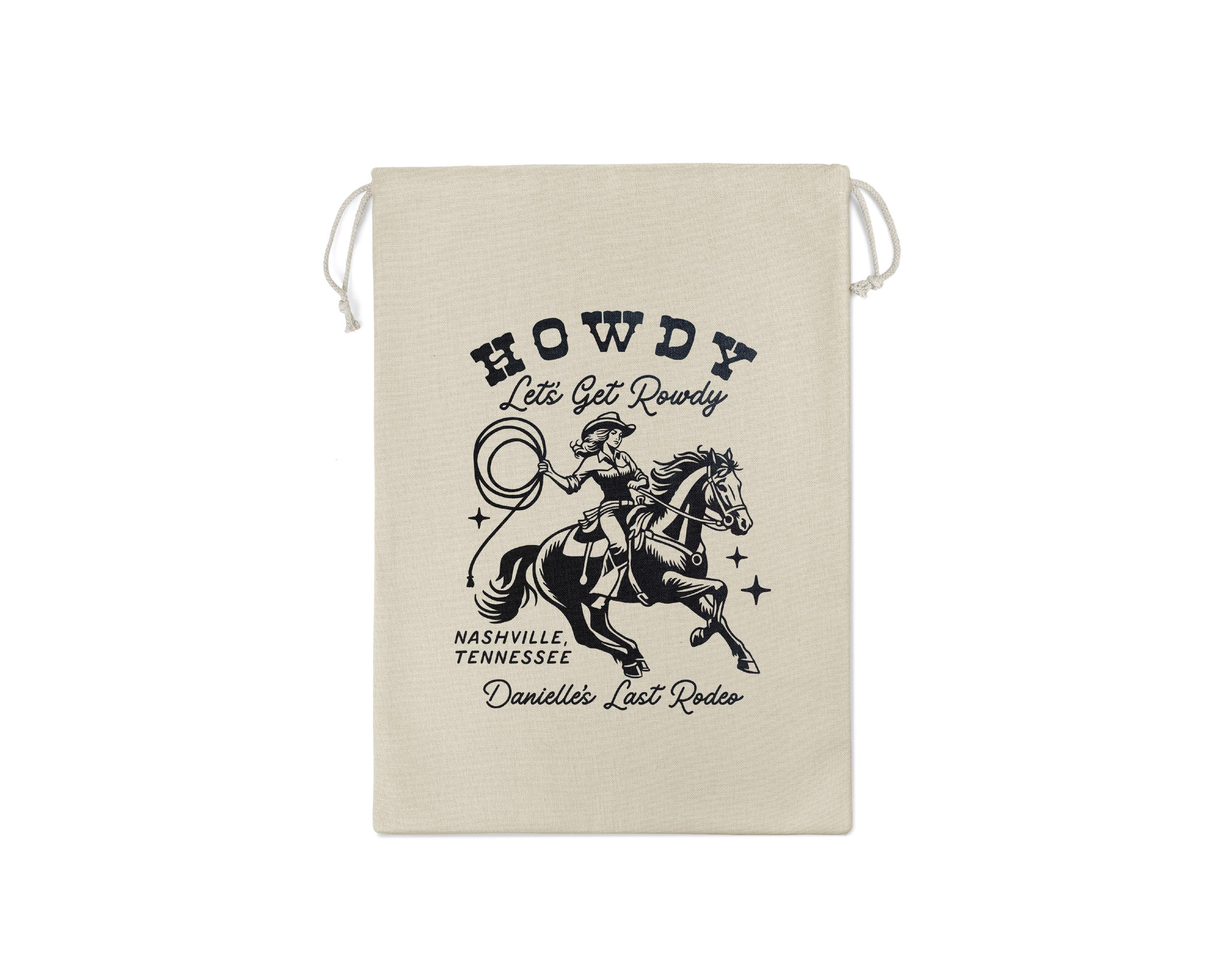 Custom Howdy Let's Get Rowdy Last Rodeo Western Bachelorette Drawstring ...