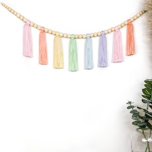 Pastel Rainbow | Wood Bead Tassel Garland | Yarn Wall Hanging | Tassel ...