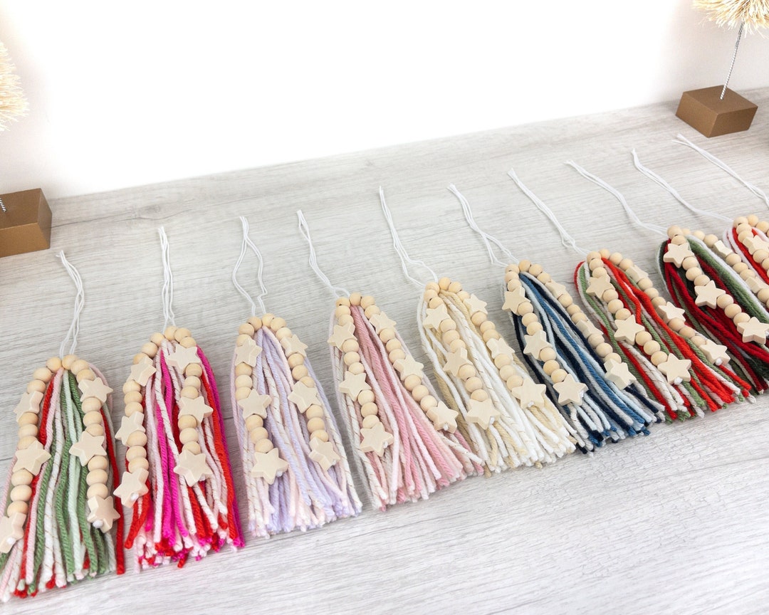 Christmas Gift Topper | Christmas Stocking Tassel | Wood Bead Tassel ...