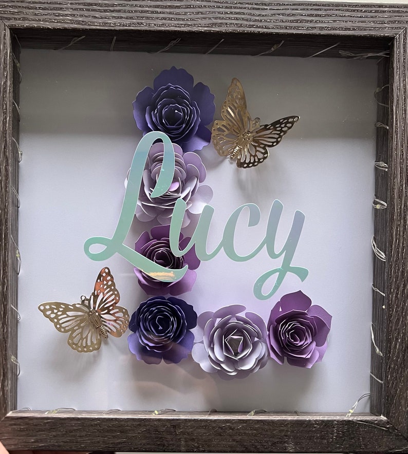 Personalized Name Paper Flower Shadowbox Frame Initial Shadowbox Frame ...