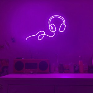 Headphones Neon Sign,headphones Led Sign,headset Light Sign,music Decor ...