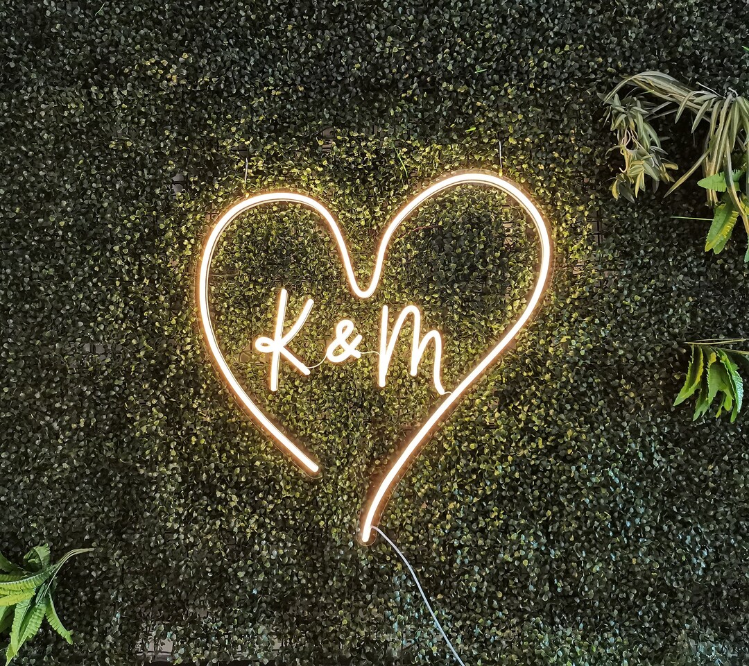 Custom Heart With Name Initials Led Heart Neon Sign Heart Neon Sign ...