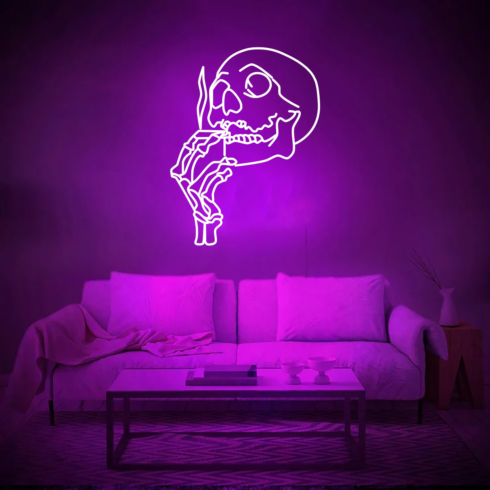 Smoking Skull Head LED Neon Sign Custom Handmade Skeleton Art - Etsy