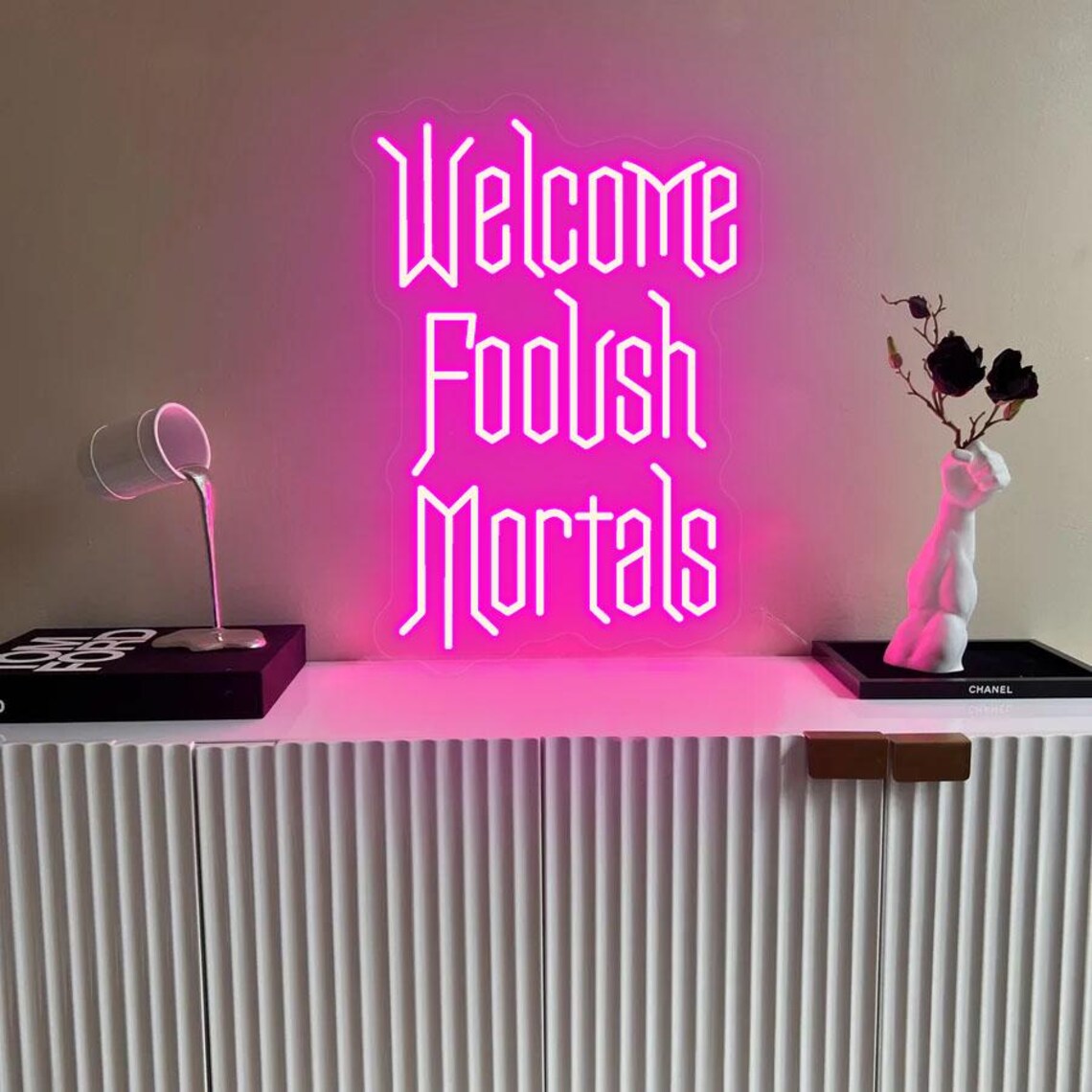 Welcome Foolish Mortals Neon Sign, Goth Wall Art Sign, Custom Neon Sign ...