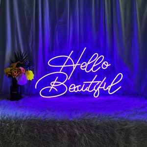 Hello Beautiful LED Neon Sign Light Office Living Room, Neon Sign Wall ...