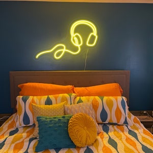 Headphones Neon Sign,headphones Led Sign,headset Light Sign,music Decor ...