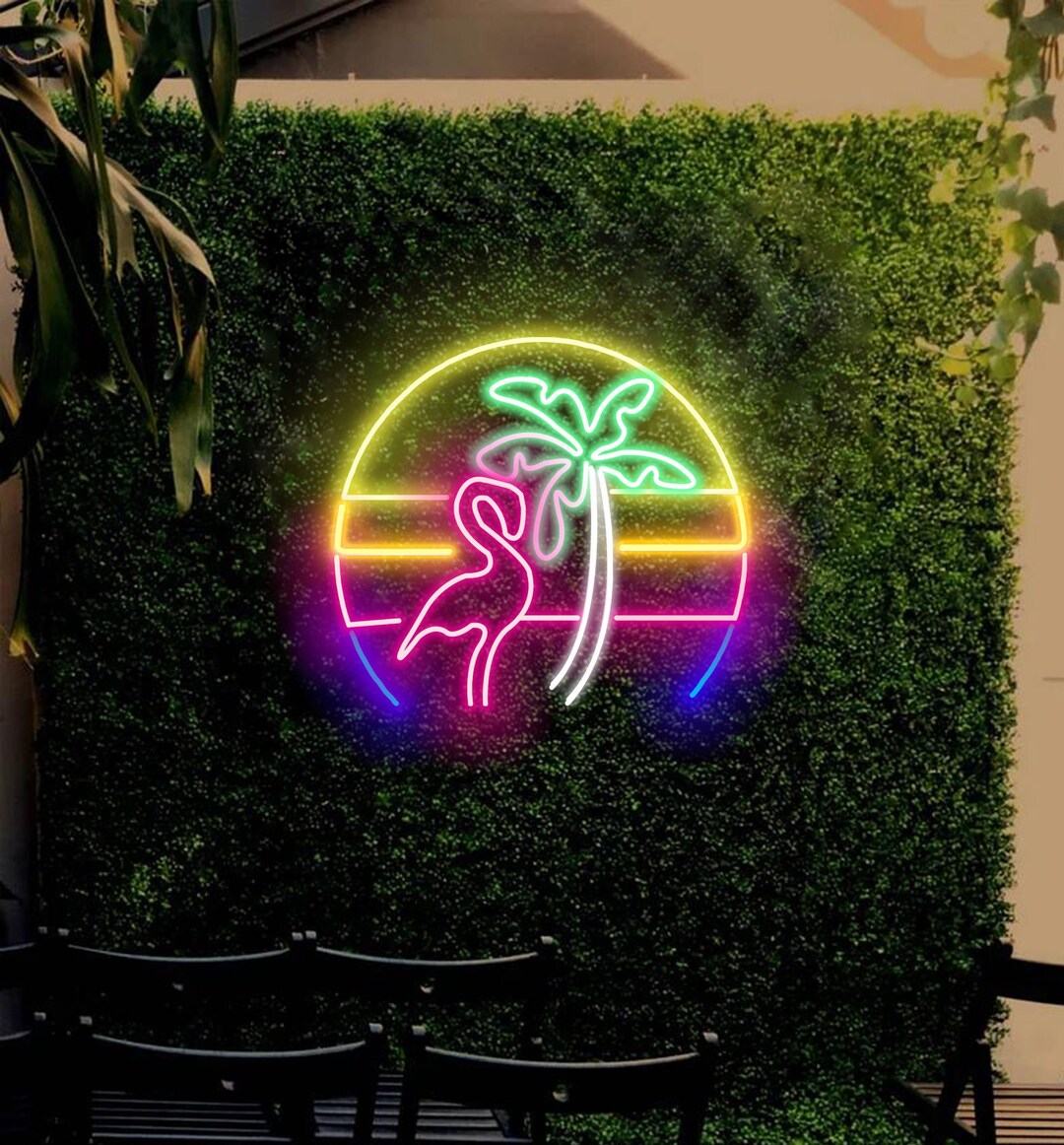 Palm Tree Neon Sign Flamingo Neon Sign, Flamingo Decor, Sunset Vapor ...