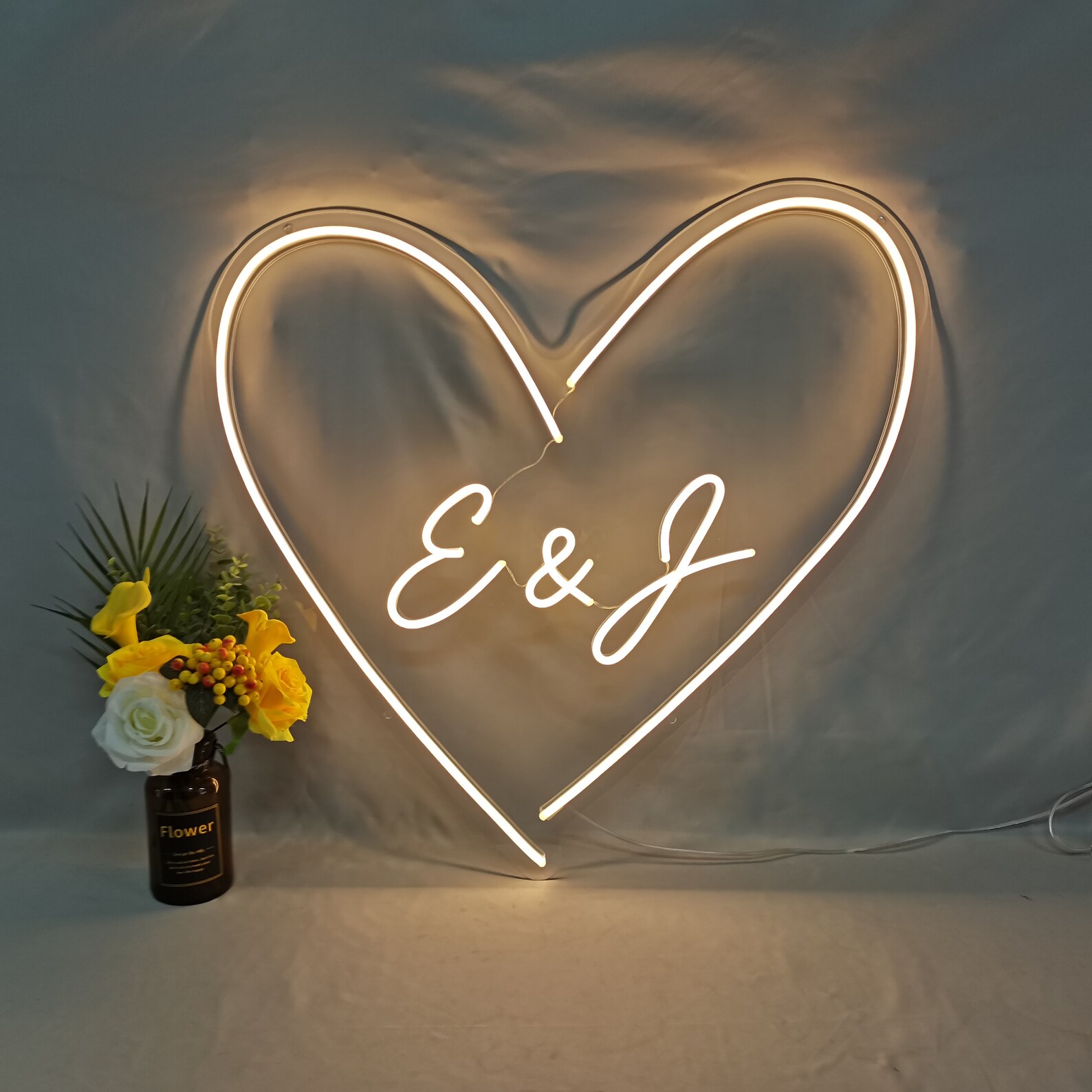 Custom Heart With Name Initials Led Heart Neon Sign Heart Neon Sign ...