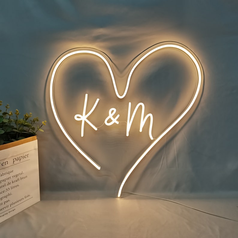 Custom Heart With Name Initials Led Heart Neon Sign Heart Neon Sign ...