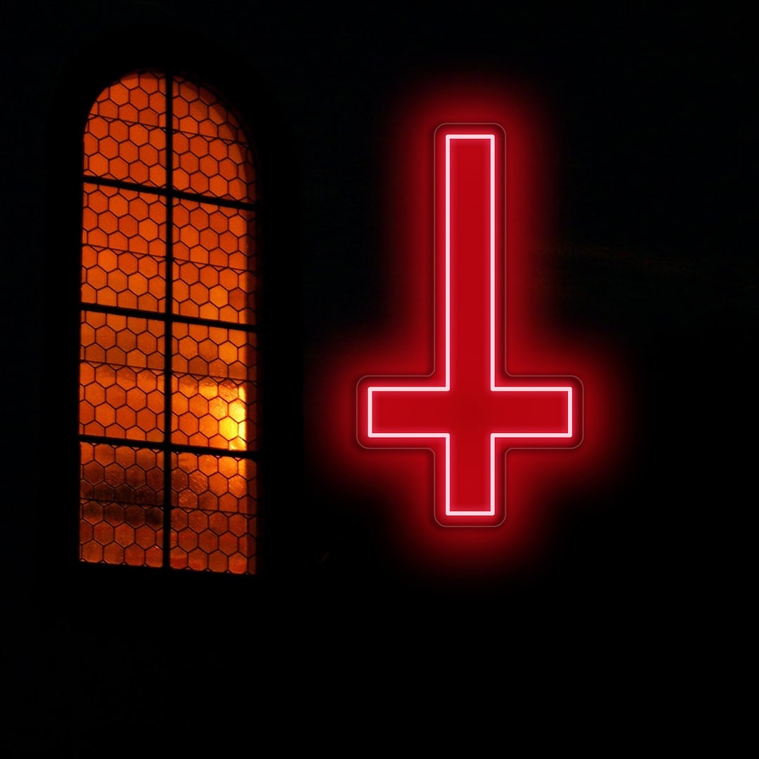 Inverted Cross LED Neon Sign, Home Decor, Devil Satan, Light Room ...