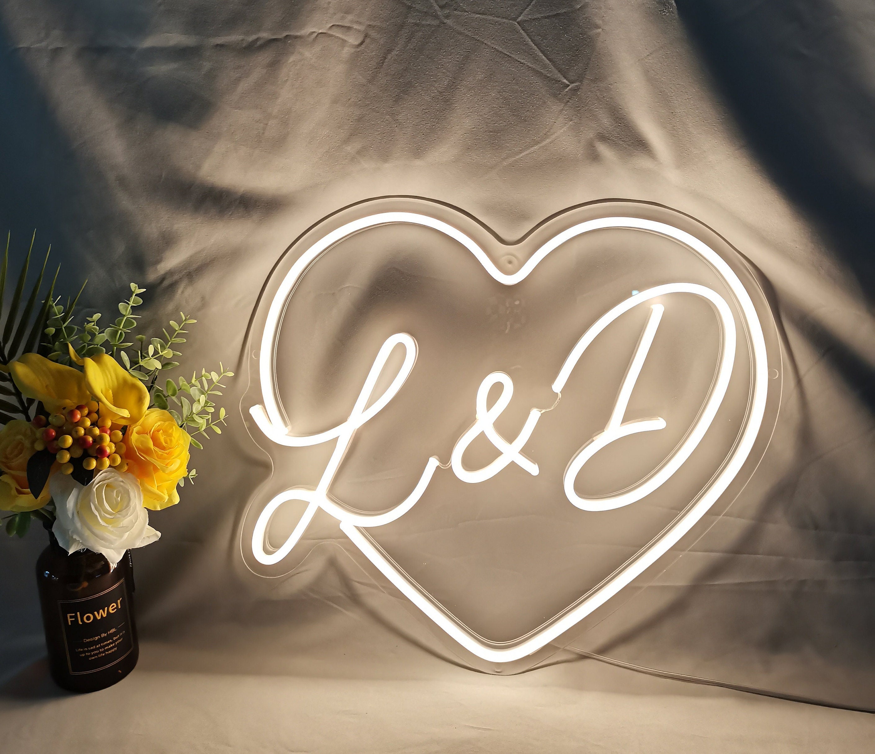 Custom Heart With Name Initials Led Heart Neon Sign Heart Neon Sign ...