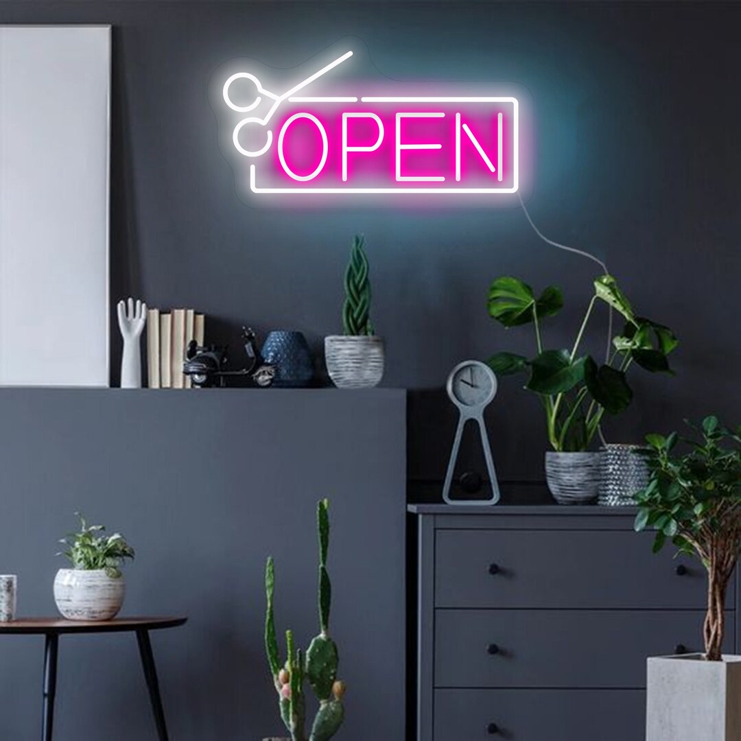 Salon Open Led Neon Sign Scissors Haircut Neon Sign Beauty Decor Custom ...