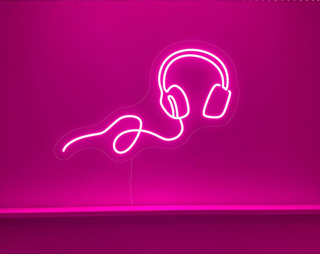 Headphones Neon Sign,headphones Led Sign,headset Light Sign,music Decor ...