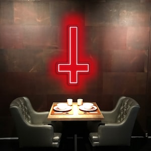 Inverted Cross LED Neon Sign, Home Decor, Devil Satan, Light Room ...