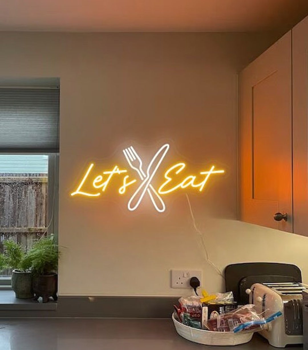 Let's Eat Neon Sign,knife and Fork Neon Sign,led Dining Neon Light ...