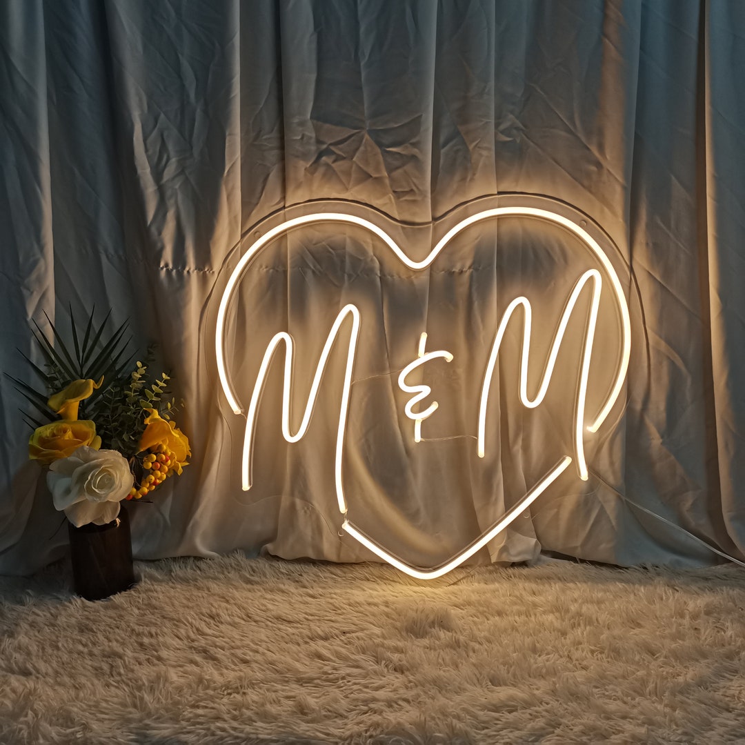 Custom Heart With Name Initials Led Heart Neon Sign Heart Neon Sign ...