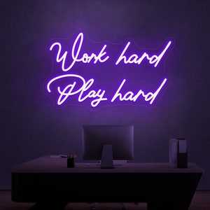 Work Hard Play Hard Neon Sign ,neon Sign Wall Deco, Handmade Neon Wall ...