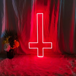 Inverted Cross LED Neon Sign, Home Decor, Devil Satan, Light Room ...