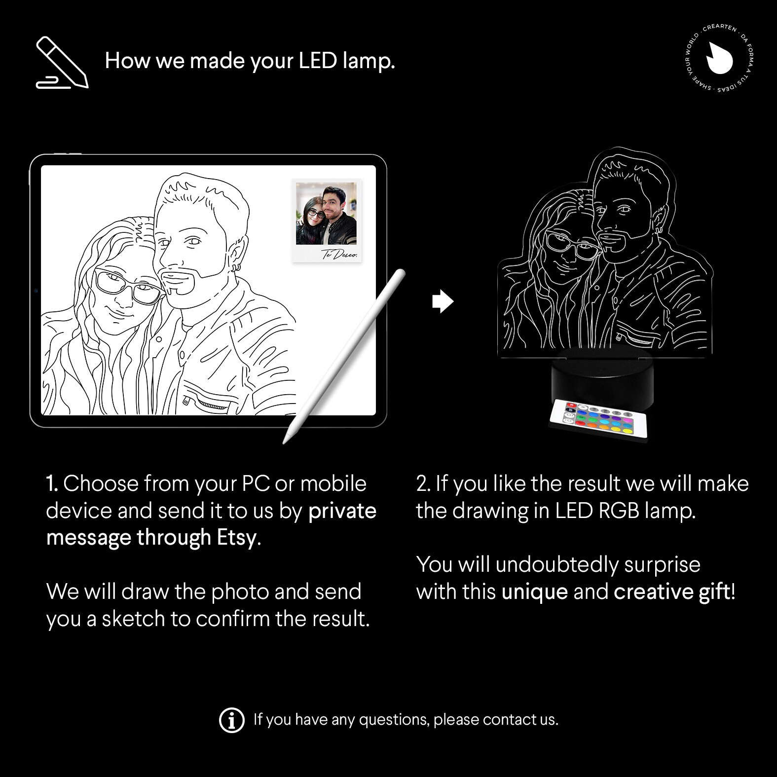 Your Photo Draw LED Lamp Your Draw Lamp Night Lamp Draw LED - Etsy