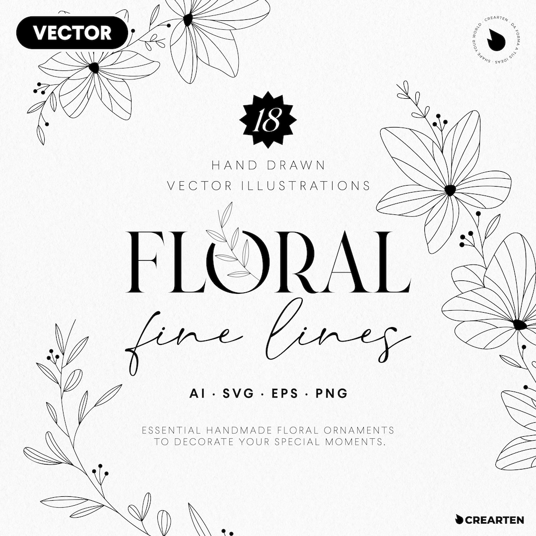 Floral Line Art - Fine Lines, Botanical Line Art, Wedding Flowers, Hand ...