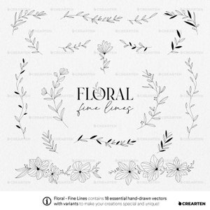 Floral Line Art – Fine Lines, Botanical Line Art, Wedding Flowers, Hand ...