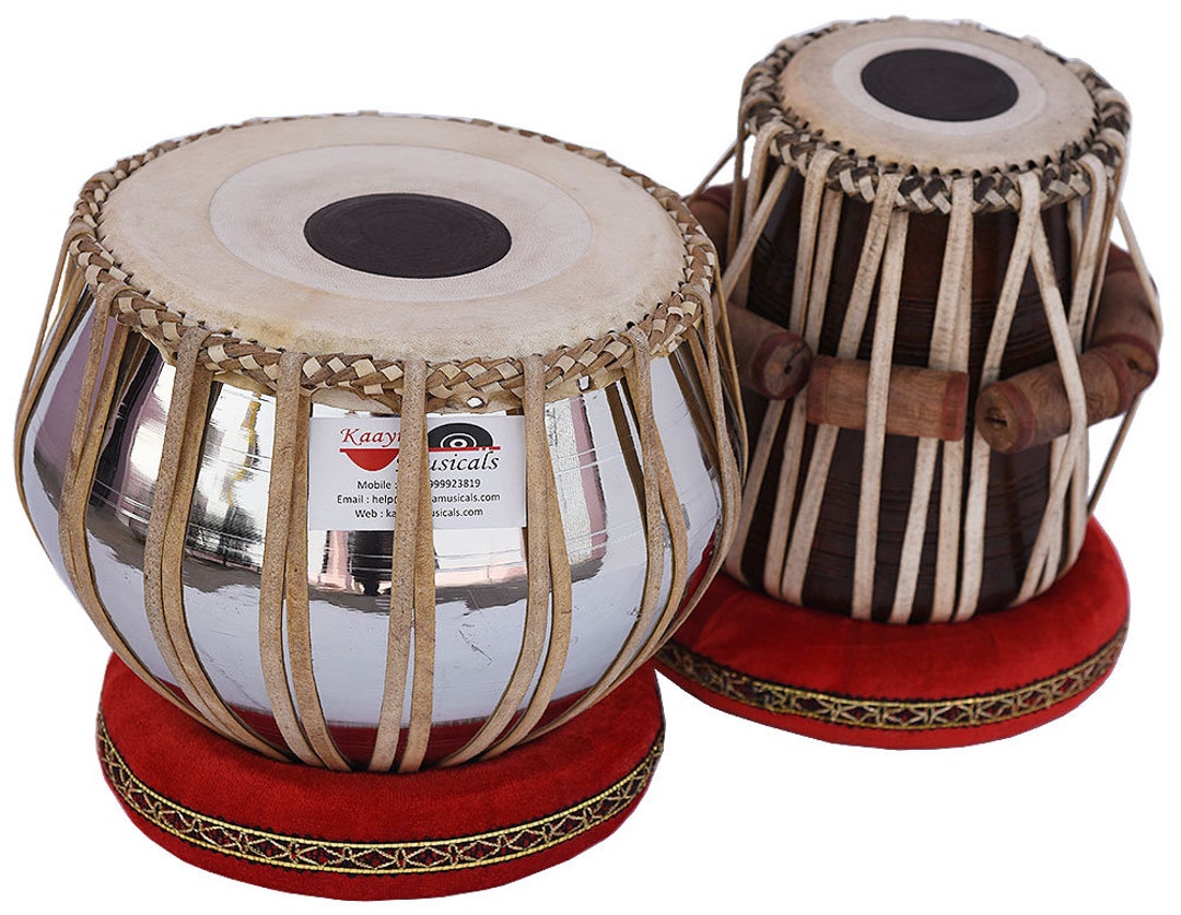 Tabla Drum Set- 2.5 Kg Chrome Finish Brass Bayan & Wooden Dayan- Comes ...