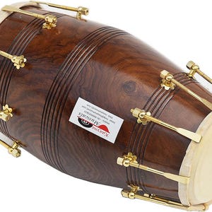Dholak Drum, Golden Bolt Tuned, Hand Made, Solid Sheesham Wood, Special ...