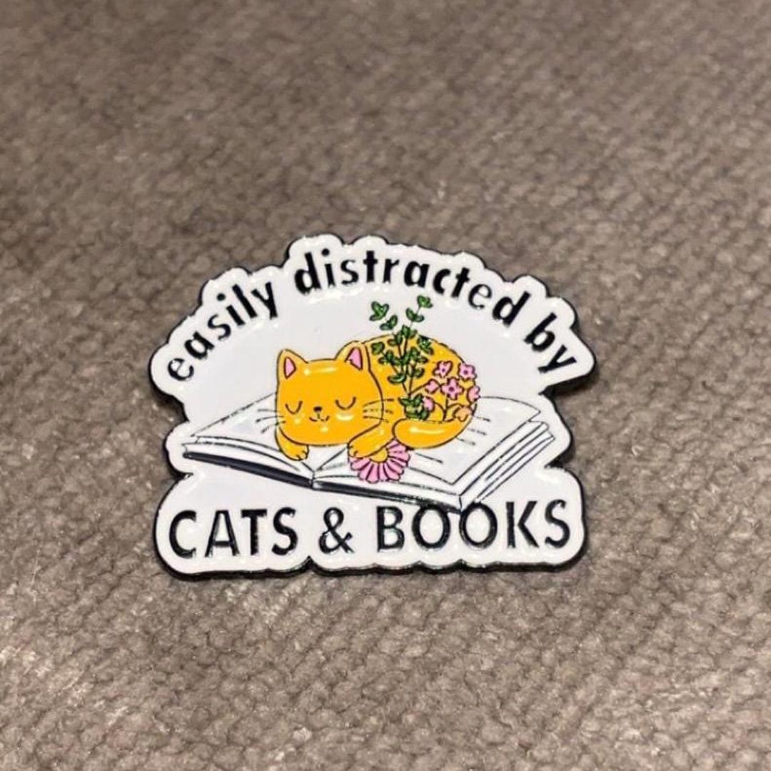 Pin Easily Distracted by Cats and Books Lanyard Bage Introvert Reader ...