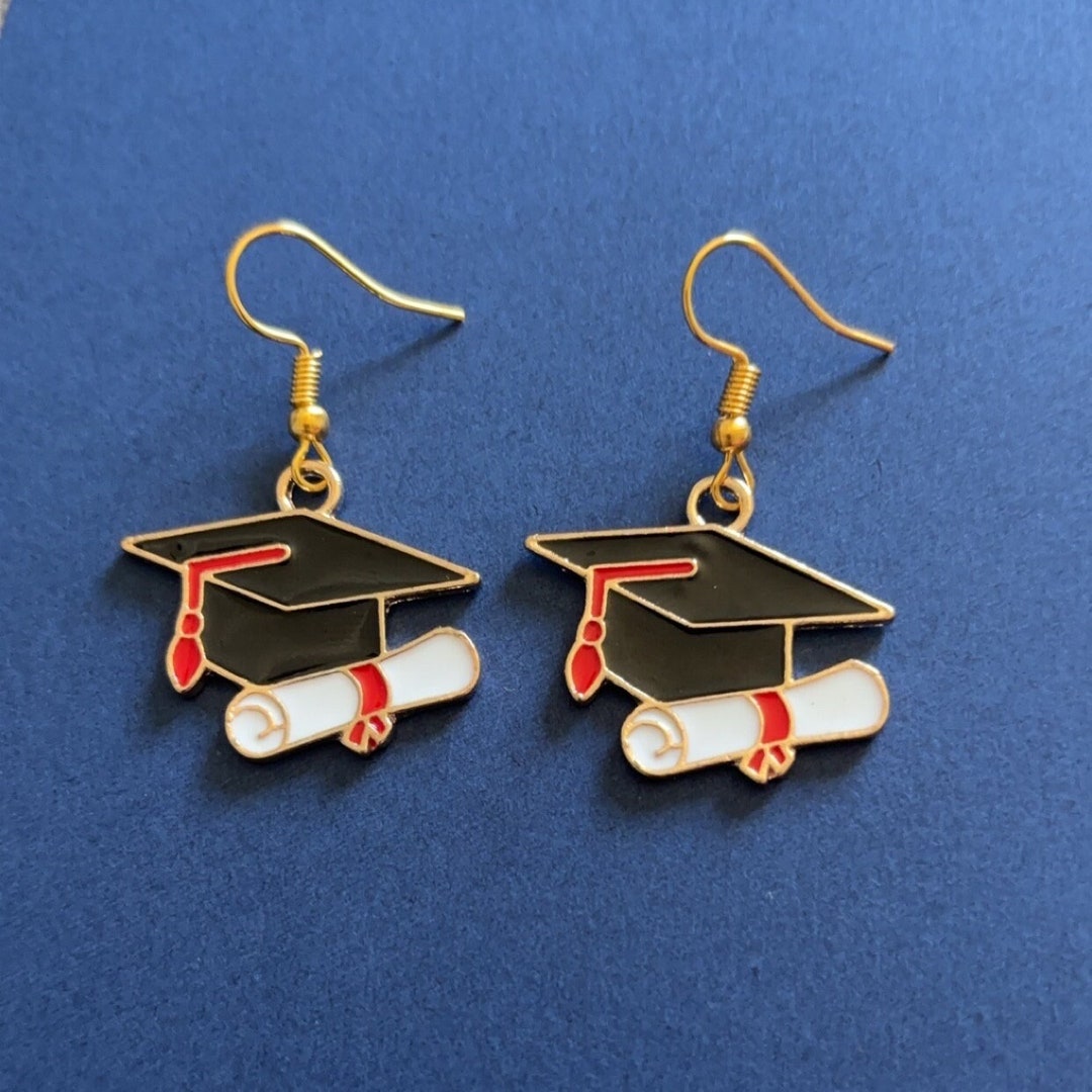 Graduation Cap Earrings Diploma School College University Fun Novelty ...