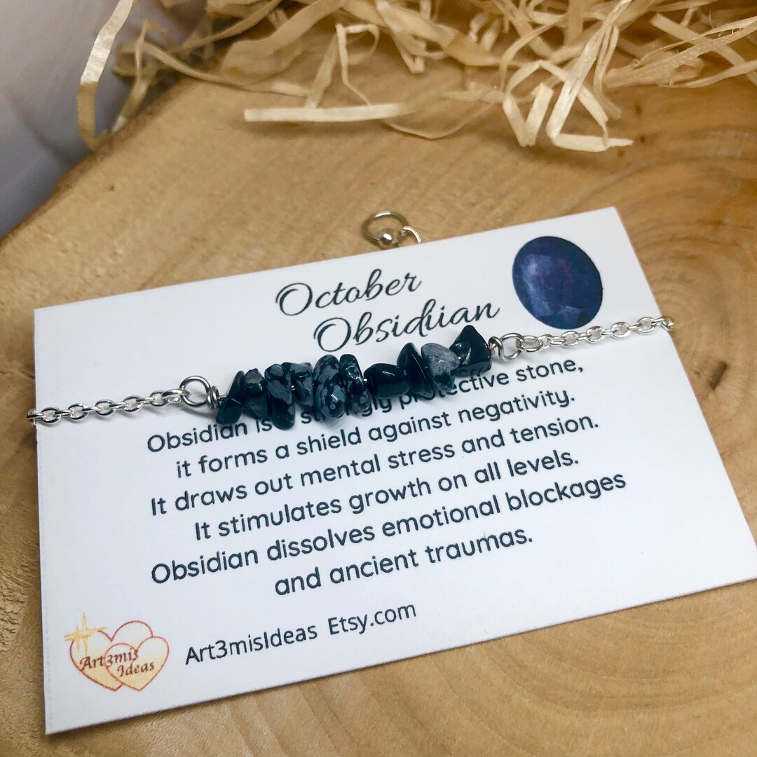 October Birthstone Obsidian Crystal Chip Bracelet - Etsy