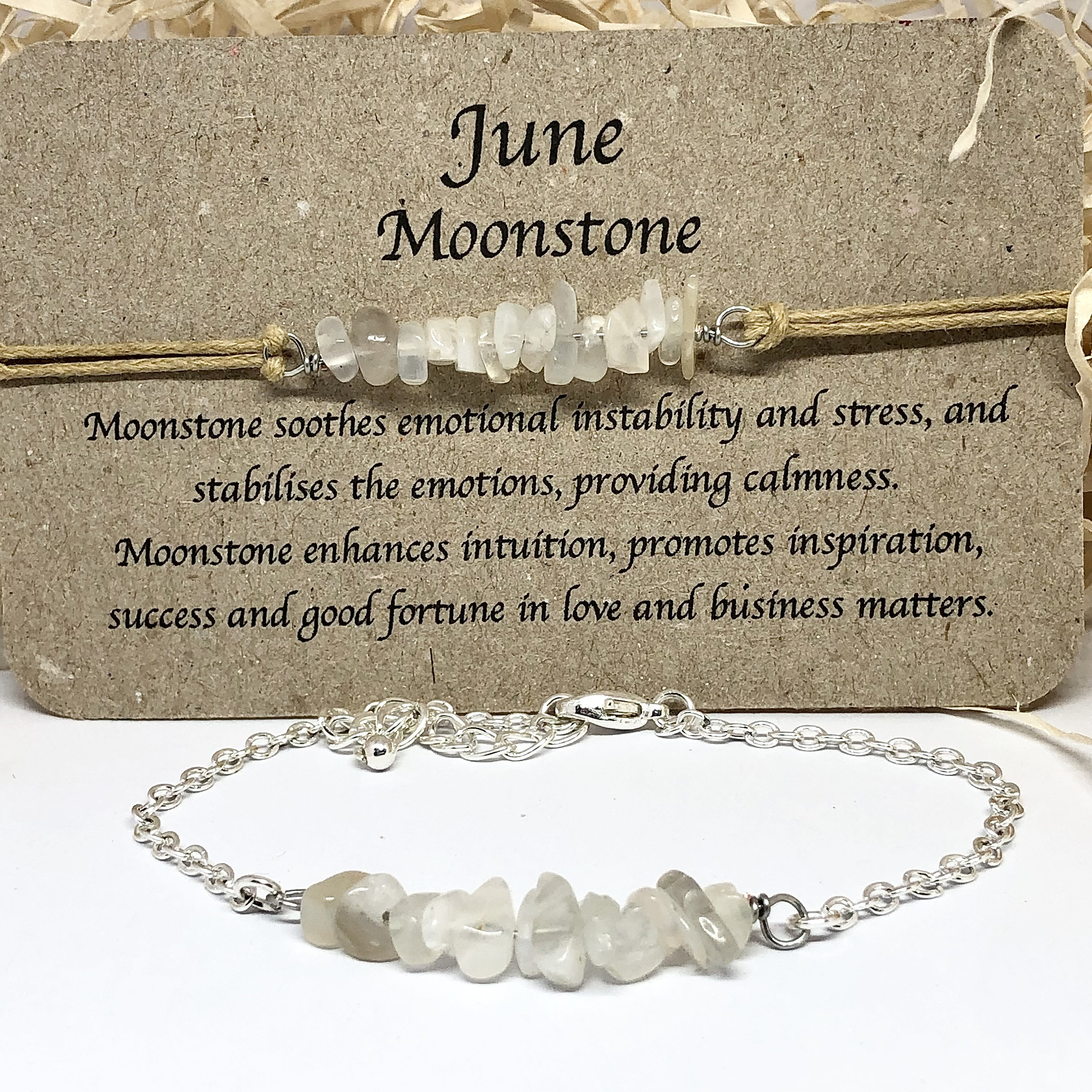 June Birthstone Moonstone Crystal Bracelet, Adjustable Cord or Silver ...