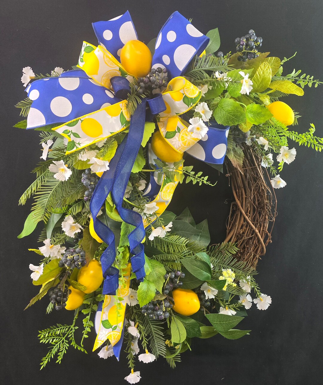 Front Door Lemon Blueberry Wreath, Handmade Kitchen Decor, Everyday ...