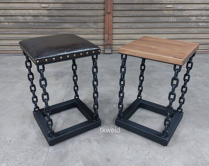 Chain Link Brutalist Bar Stools, 1970s Vintage Leather Bar Stools ...
