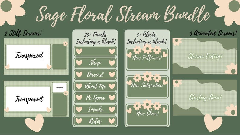 Sage Green Floral Twitch Overlay Package! - Etsy