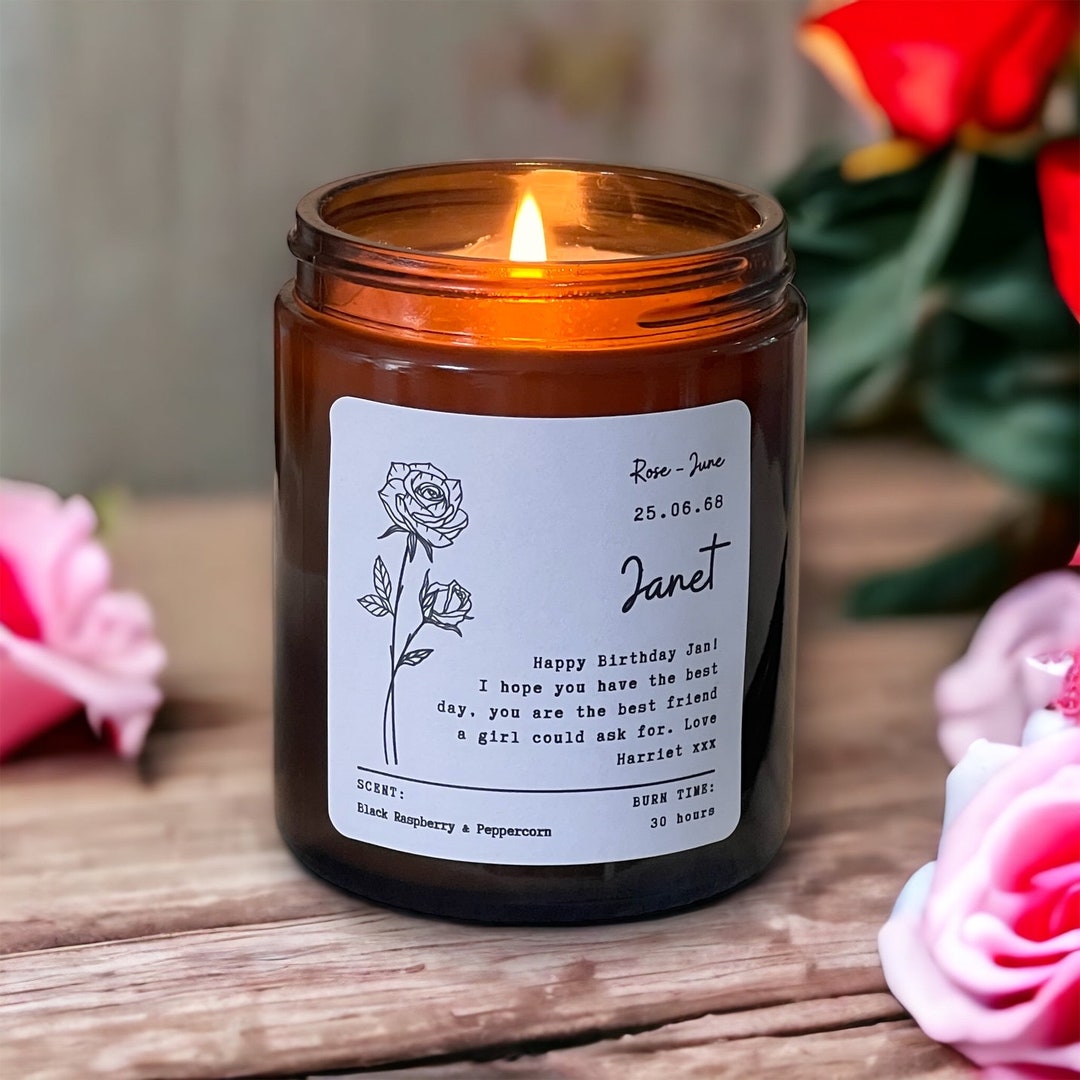 Personalised June Birth Flower Candle Rose Happy Birthday - Etsy